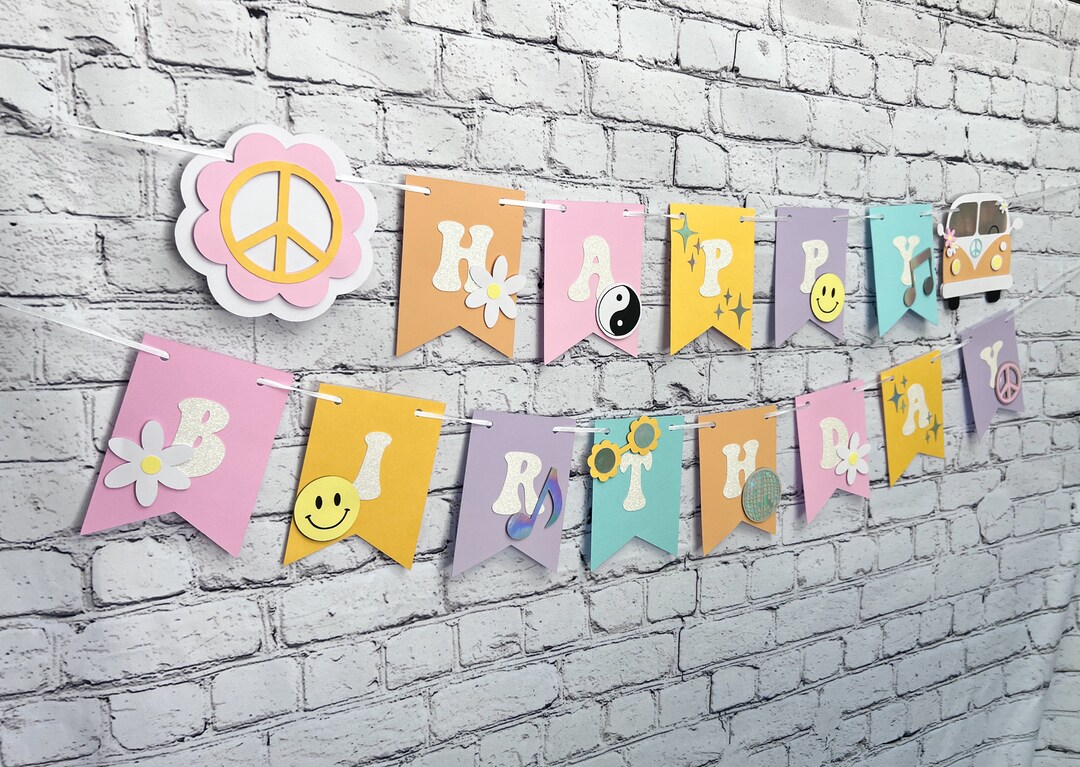 Two Groovy Birthday Banner | Hippie Birthday Banner | Psychedelic ...