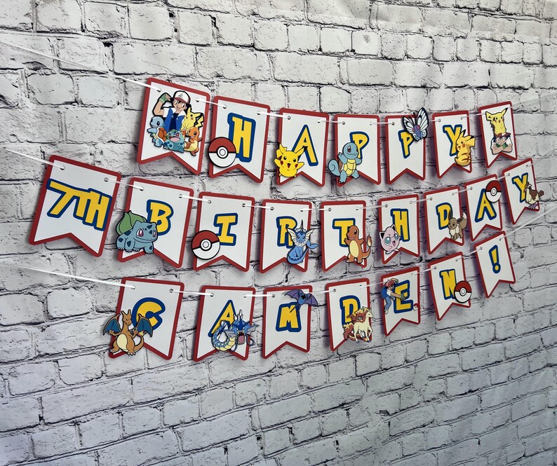 Pokemon Birthday Banner Pikachu Birthday Decorations Custom Happy ...