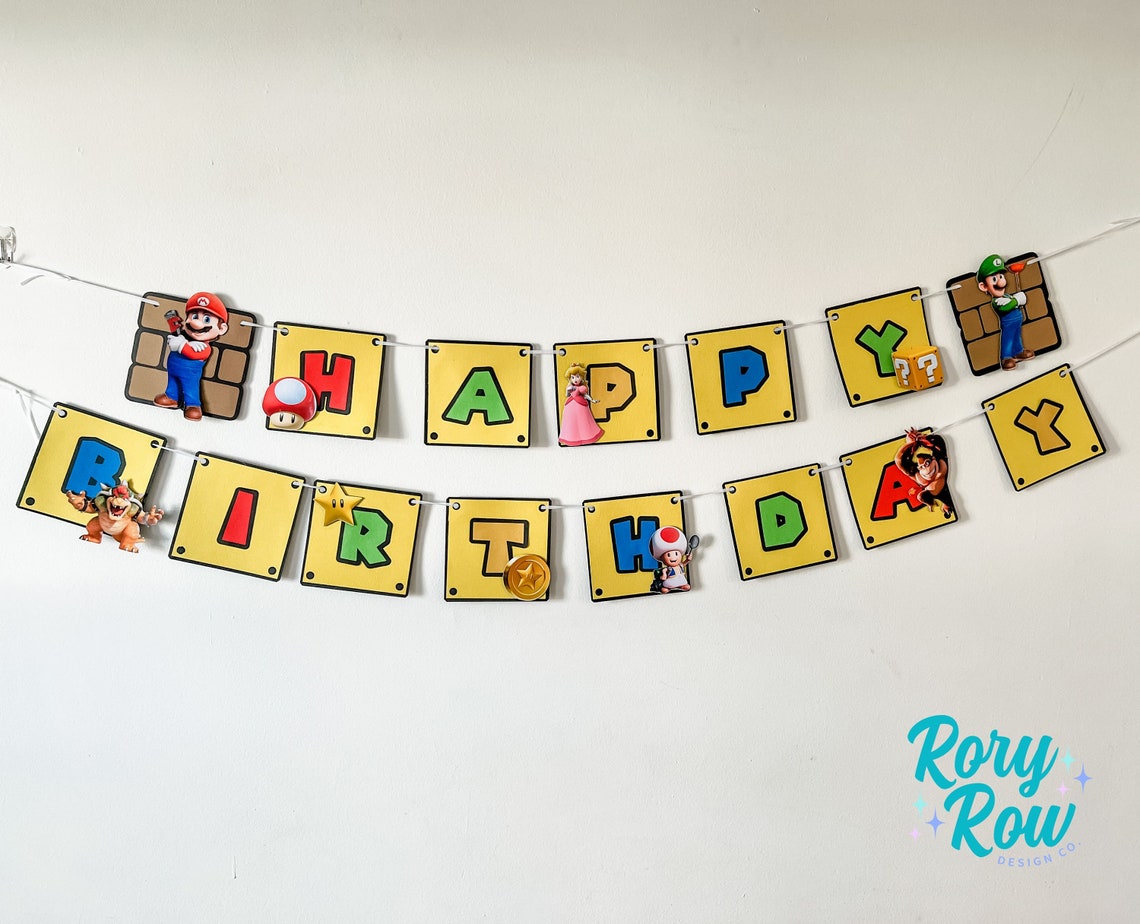 Super Mario Bros Birthday Banner Mario Birthday Party Banner - Etsy