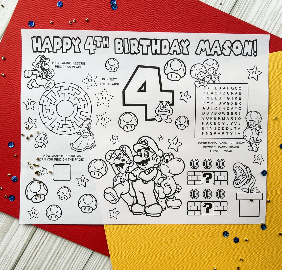 Super Mario Bros Custom Activity Sheet | Mario Birthday Printable ...