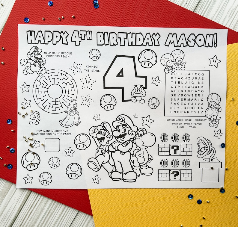Super Mario Bros Custom Activity Sheet Mario Birthday - Etsy Canada