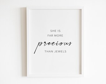 Gold She is Far More Precious Than Jewels, Bible Verse Nursery Art ...