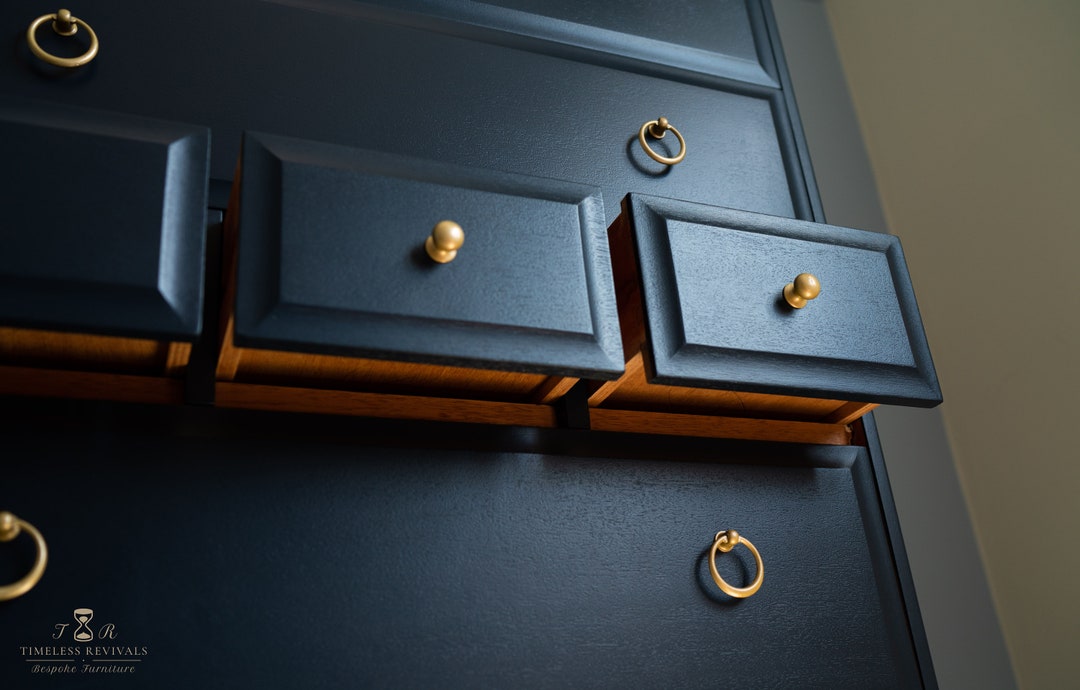 Refurbished Navy Blue Tallboy Dresser: Vintage Stag Minstrel Chest of ...