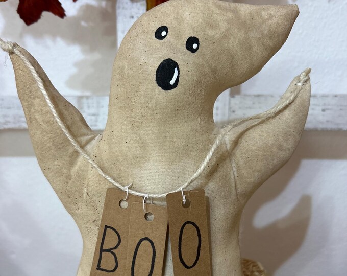 Primitive Halloween Ghost Cloth Art Doll – “boo” Banner – Coffee ...
