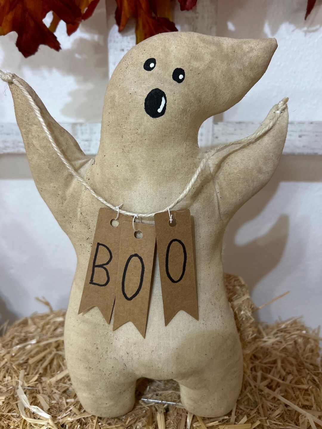 Primitive Halloween Ghost Cloth Art Doll – “boo” Banner – Coffee ...