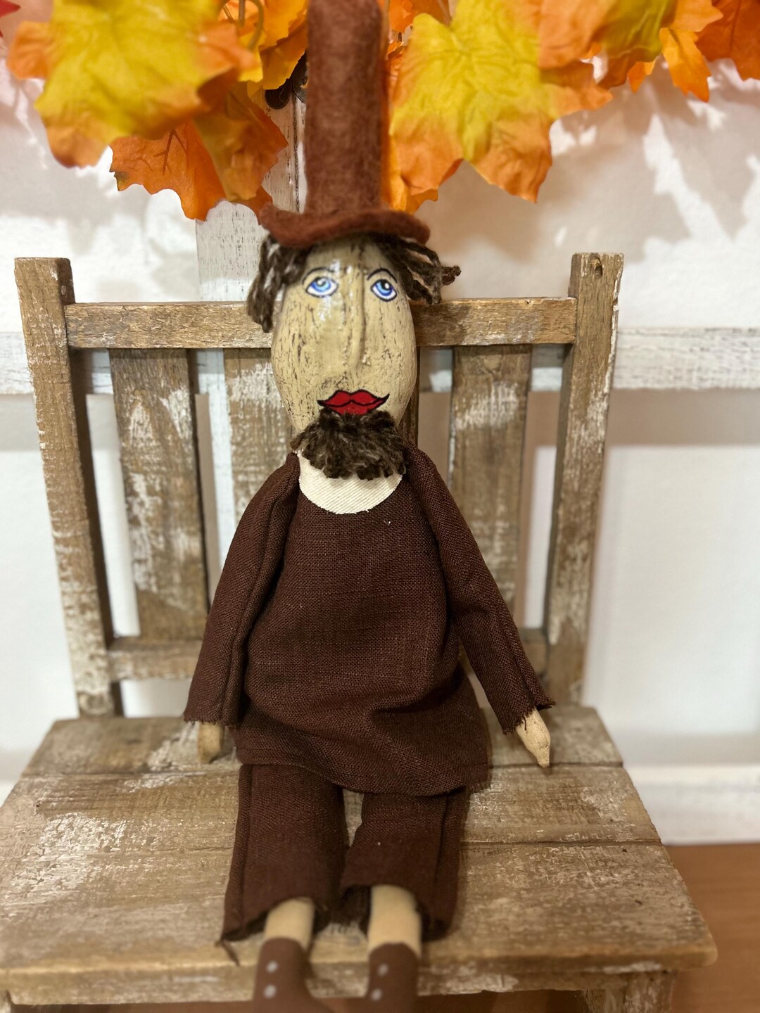 Primitive Colonial Man Cloth Art Doll, Thanksgiving Decor, Art Doll ...