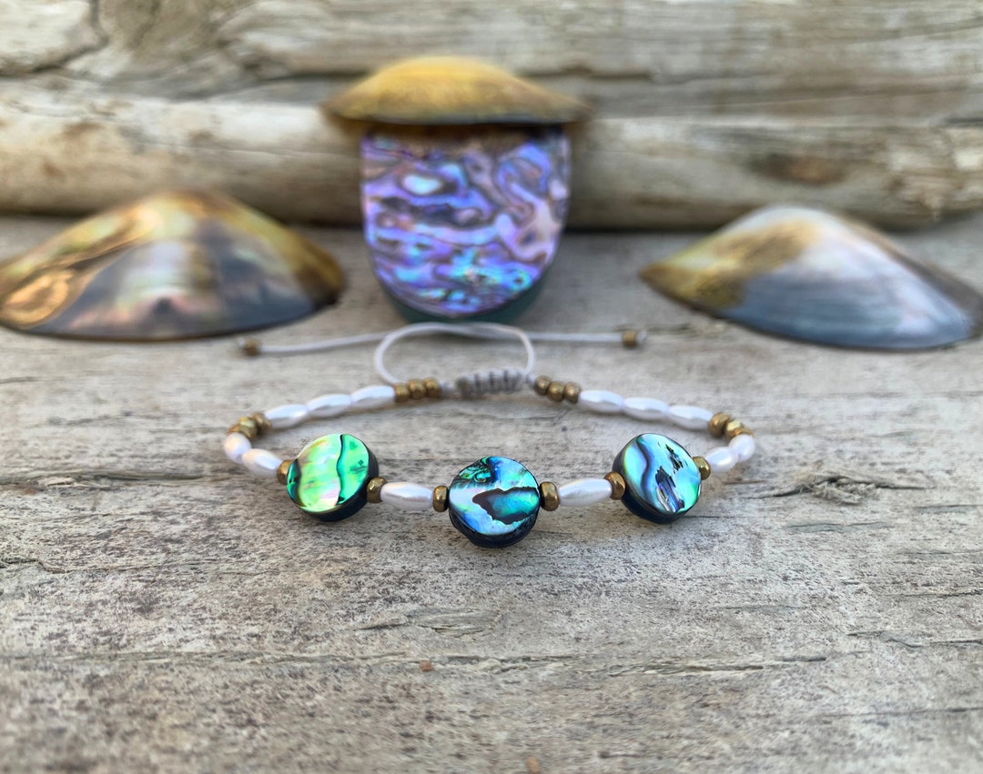 Abalone Shell Bracelet, Highly Iridescent Paua Shells and Pearls ...