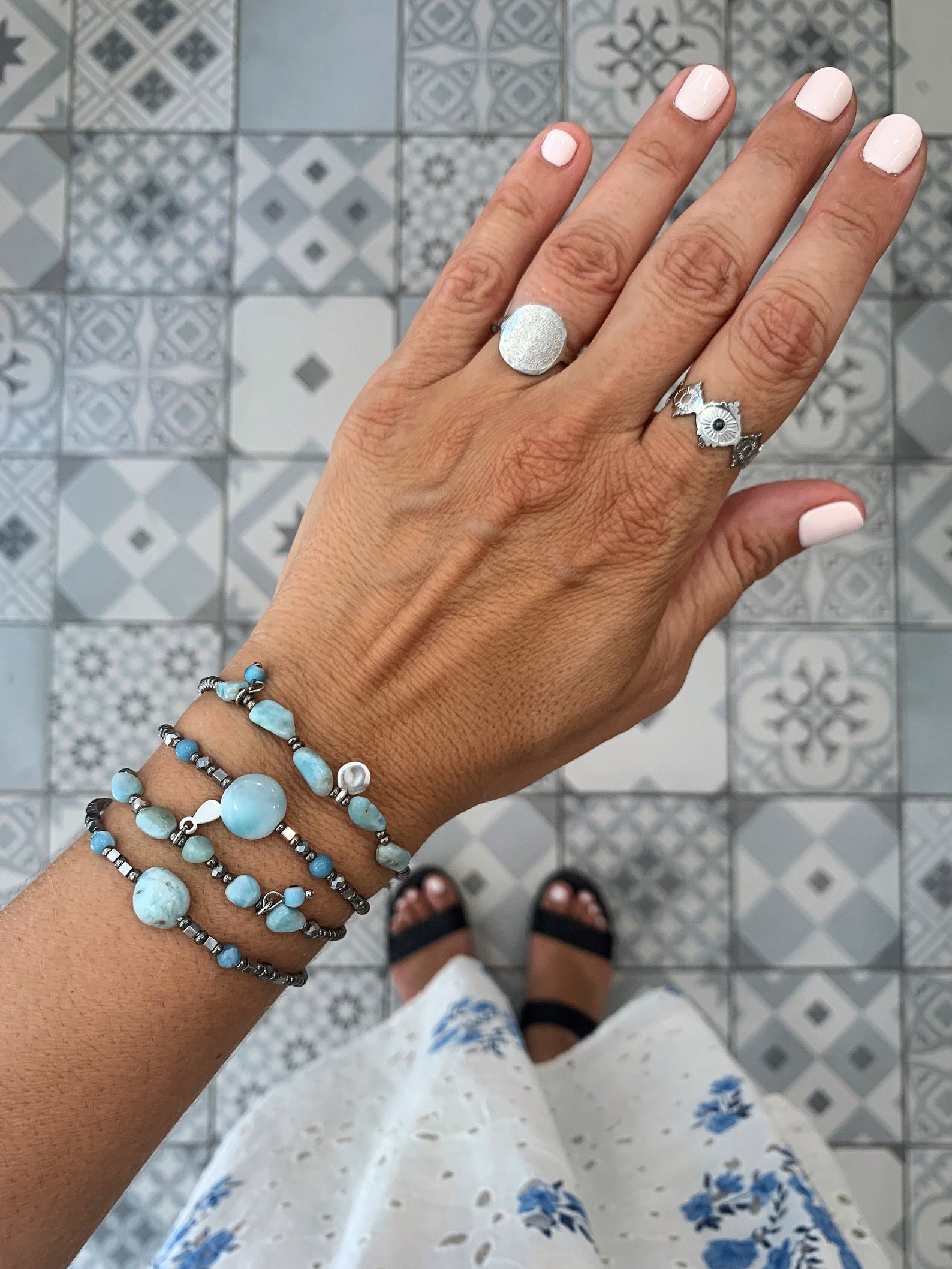 Larimar Stone Bracelet: Authentic Sky Blue Caribbean Gemstone, Sterling ...