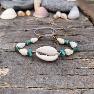 Sea Shell Bracelet, Aegean Sea Shells, Natural Cowrie Shell Jewelry, Greek Island Shells, Beach ...