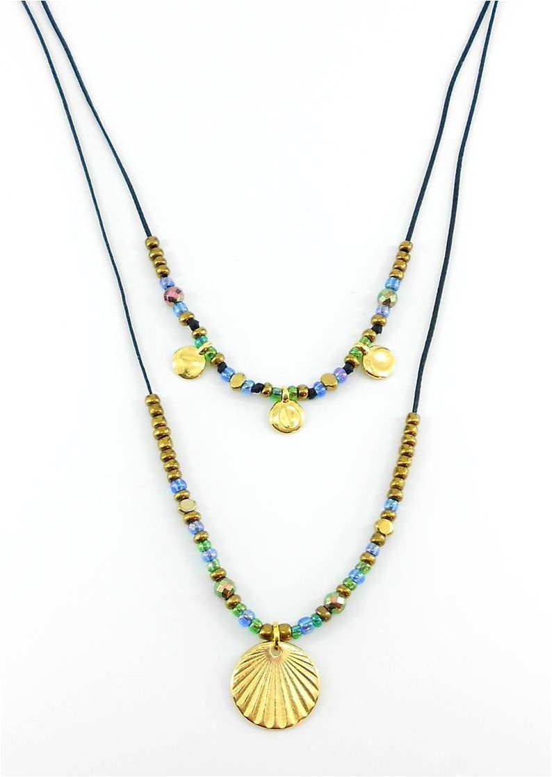 Gold Disc Double Necklace Layering Necklace Gold Beaded - Etsy