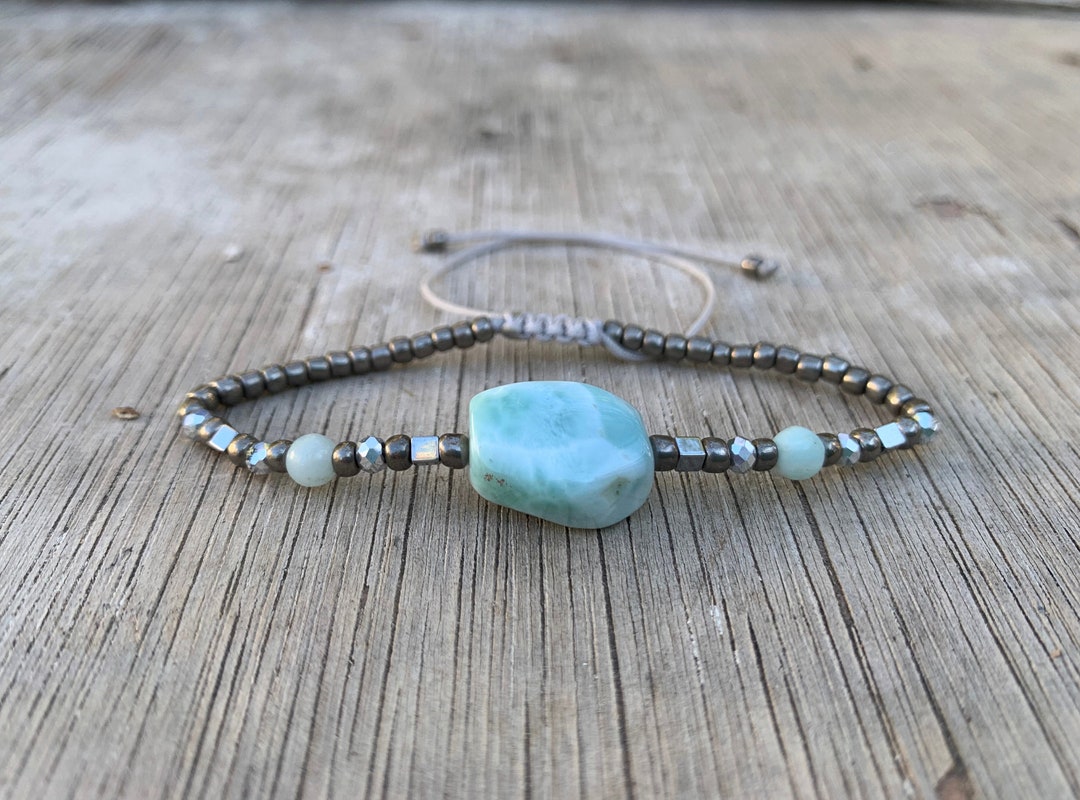 Bracelet Larimar, pierre de Larimar bleu ciel, bracelet bohème en ...
