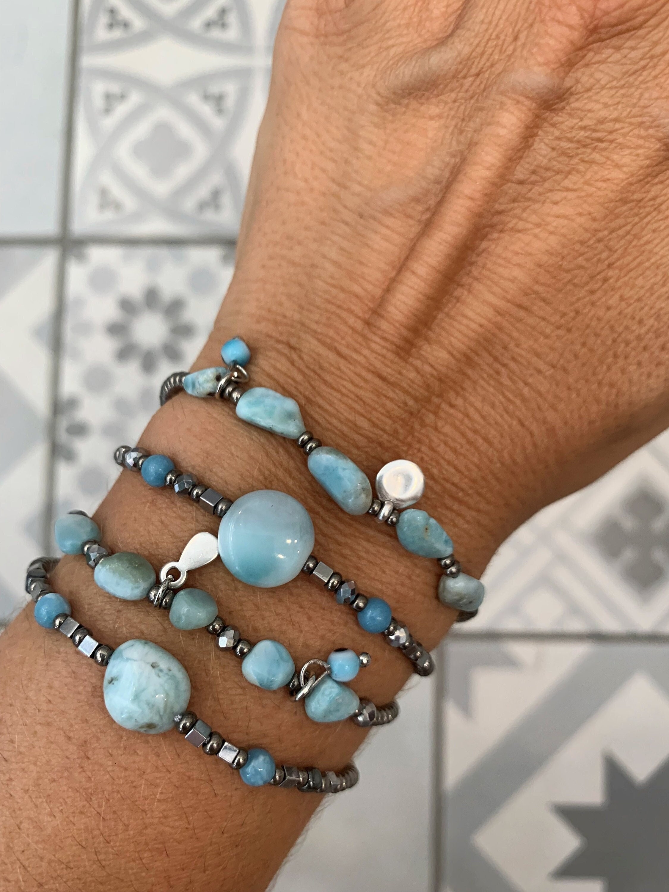 Larimar Stone Bracelets Authentic Caribbean Larimar Gemstone - Etsy