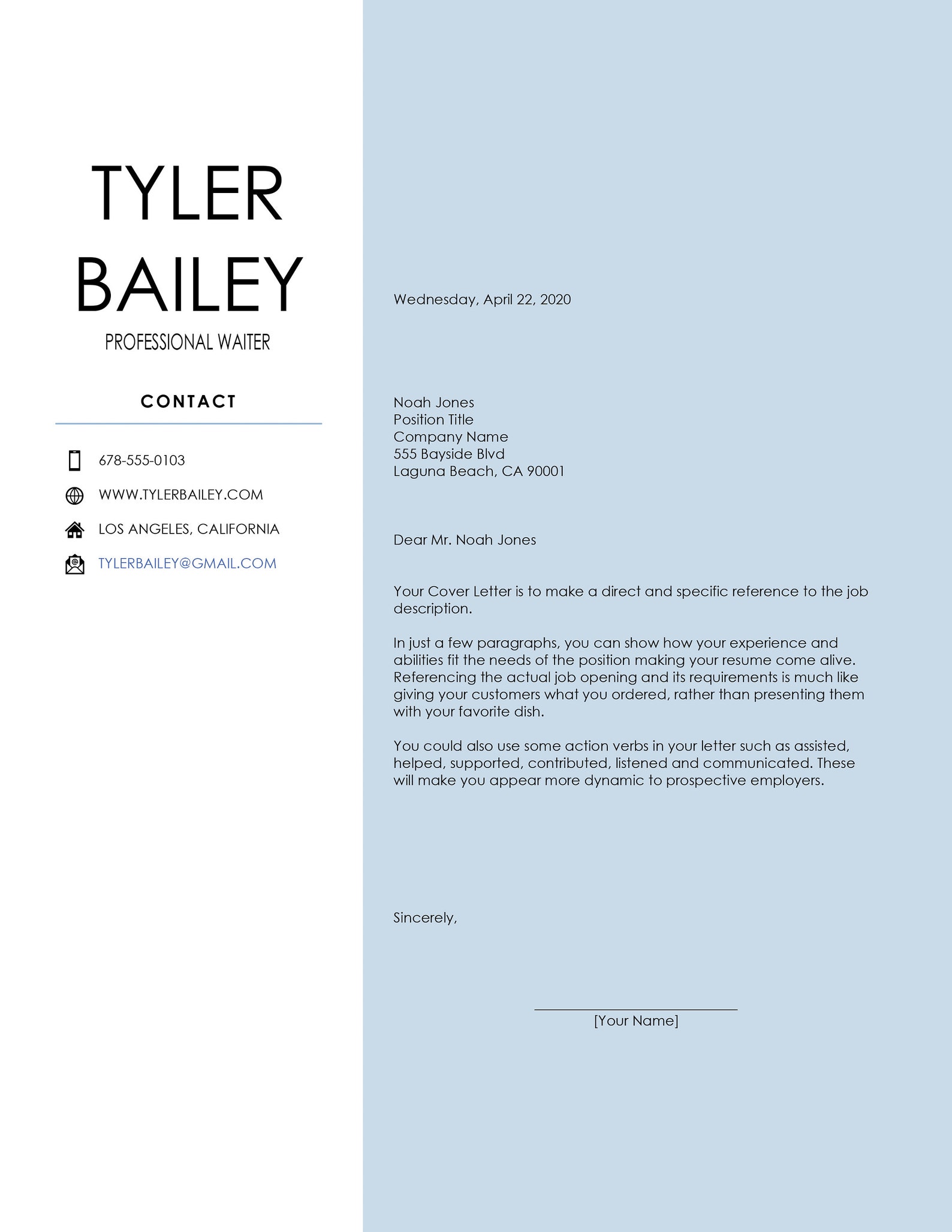 Professionelle Kellner Lebenslauf Vorlage, sofortiger Download ...