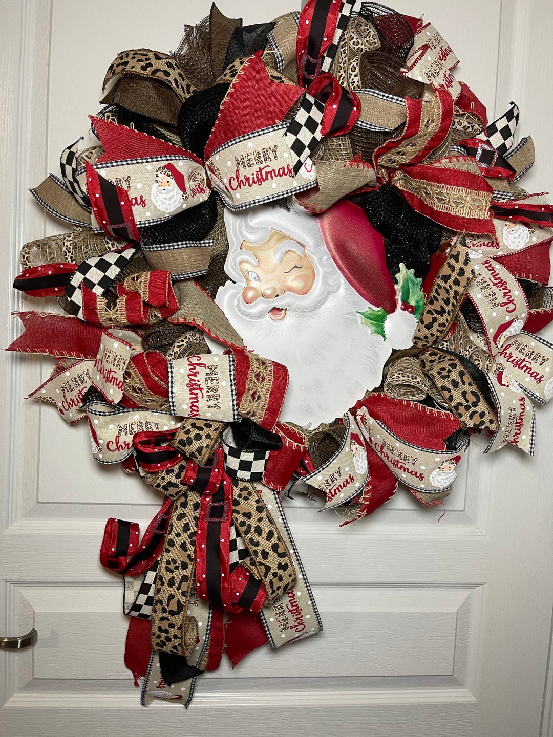 Santa Wreath, Santa Face Wreath, Christmas Wreath, Winking Santa Wreath ...