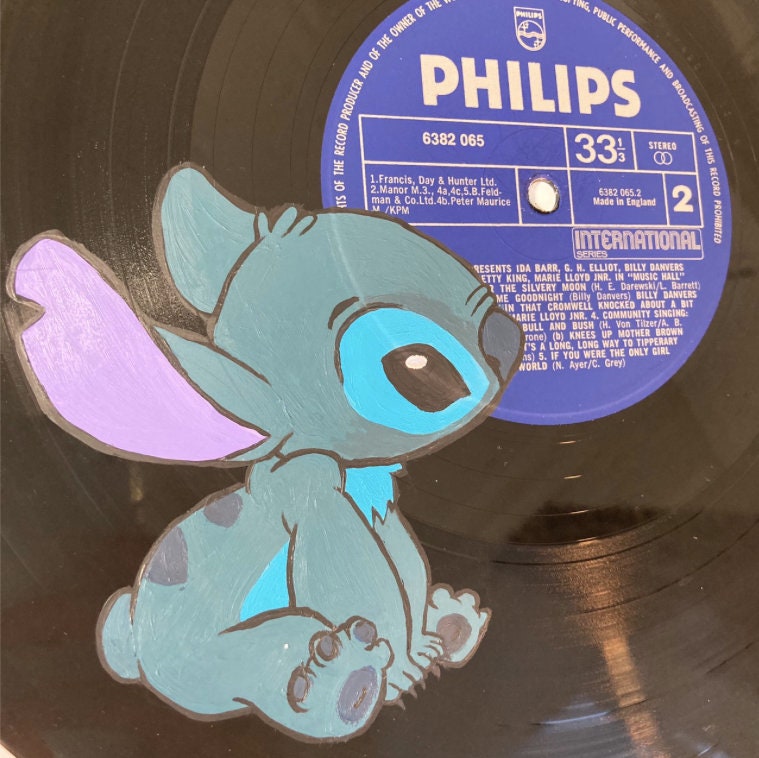 Painted Vinyl Record Stitch Cartoon Character Design - Handmade Vintage ...