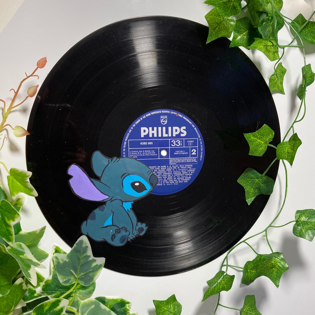 Painted Vinyl Record Stitch Cartoon Character Design - Handmade Vintage ...
