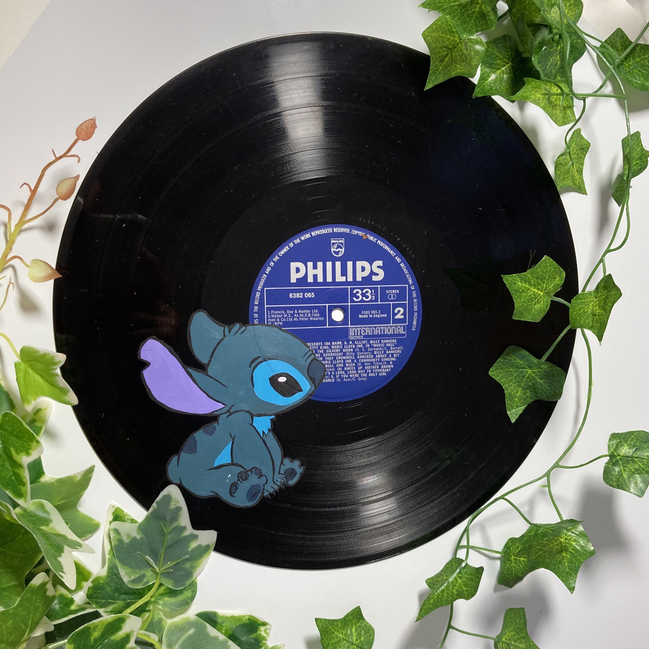 Painted Vinyl Record Stitch Cartoon Character Design - Handmade Vintage ...