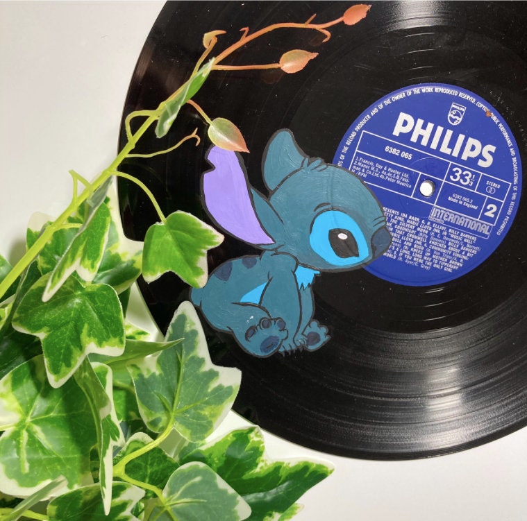 Painted Vinyl Record Stitch Cartoon Character Design - Handmade Vintage ...