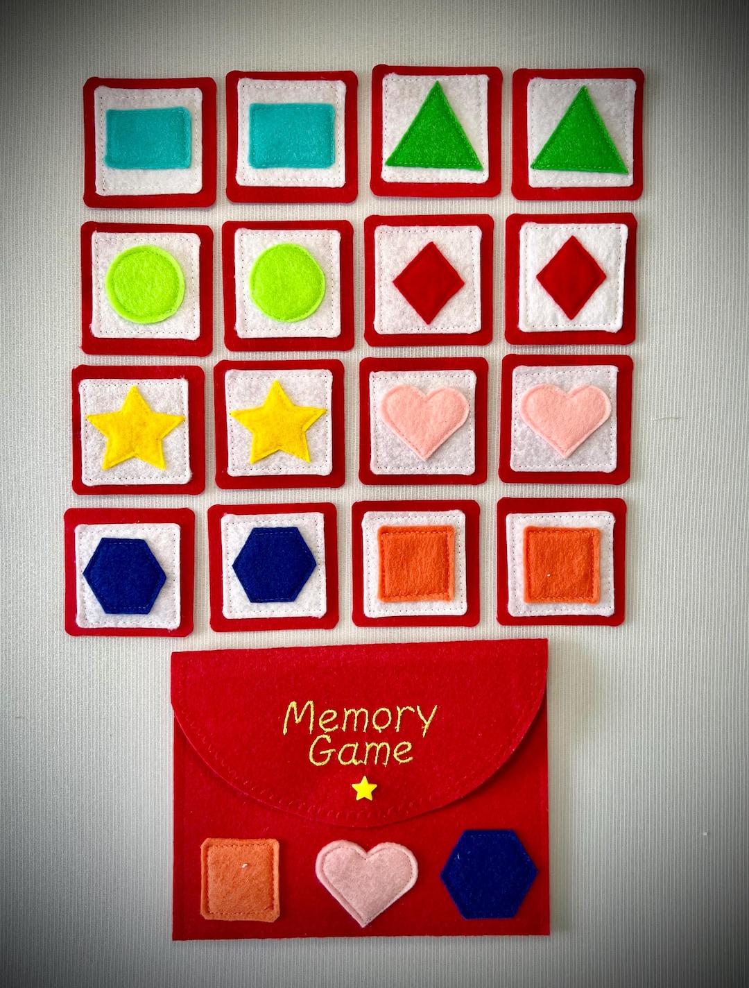 Memory Shapes Game, Felt Memory Game for Kids, Basic Shapes Memory Game ...