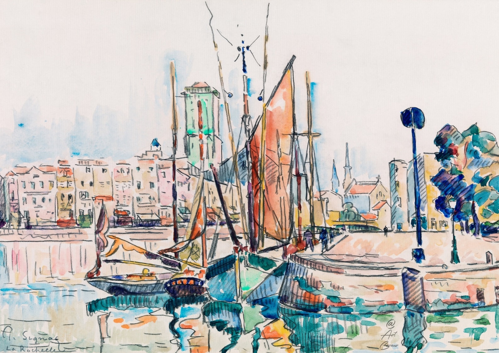La Rochelle (ca. 1911) Painting, Boat and River, Vintage Watercolors ...