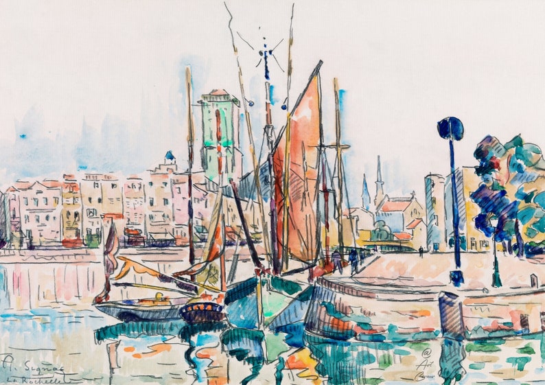 La Rochelle (ca. 1911) Painting, Boat and River, Vintage Watercolors ...