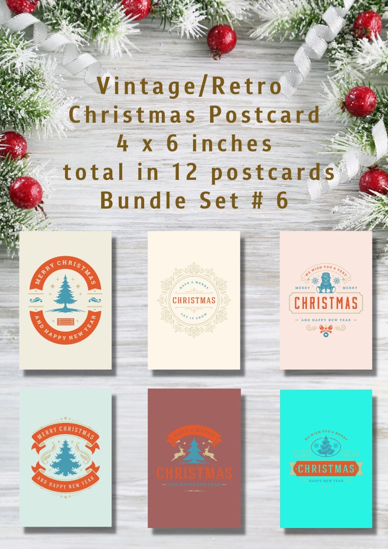 Vintage/retro Christmas Postcard Bundle Set#6, Total in 12 Postcards ...