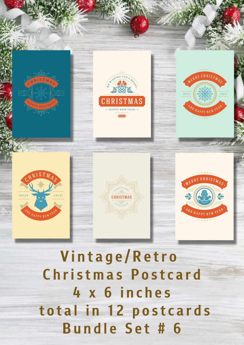 Vintage/retro Christmas Postcard Bundle Set#6, Total in 12 Postcards ...