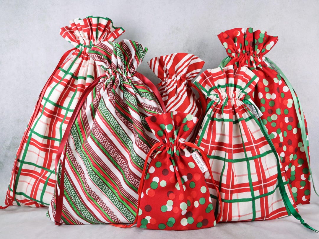 Holiday Reusable Fabric Gift Bags: Drawstring Eco-friendly Wrapping - Etsy