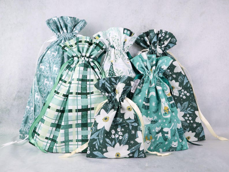 Holiday Reusable Gift Bags Fabric Drawstring Wrap – Eco-friendly ...