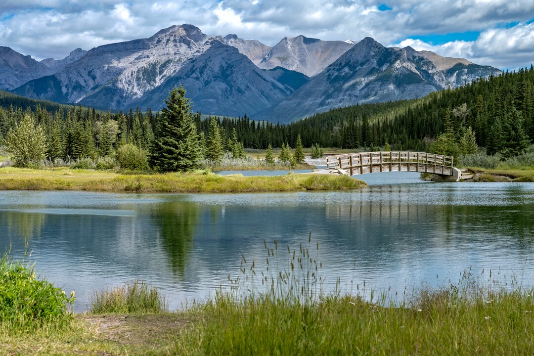 Fine Art Print cascade Ponds, Water, Mountain, Bridge, Banff, Landscape ...