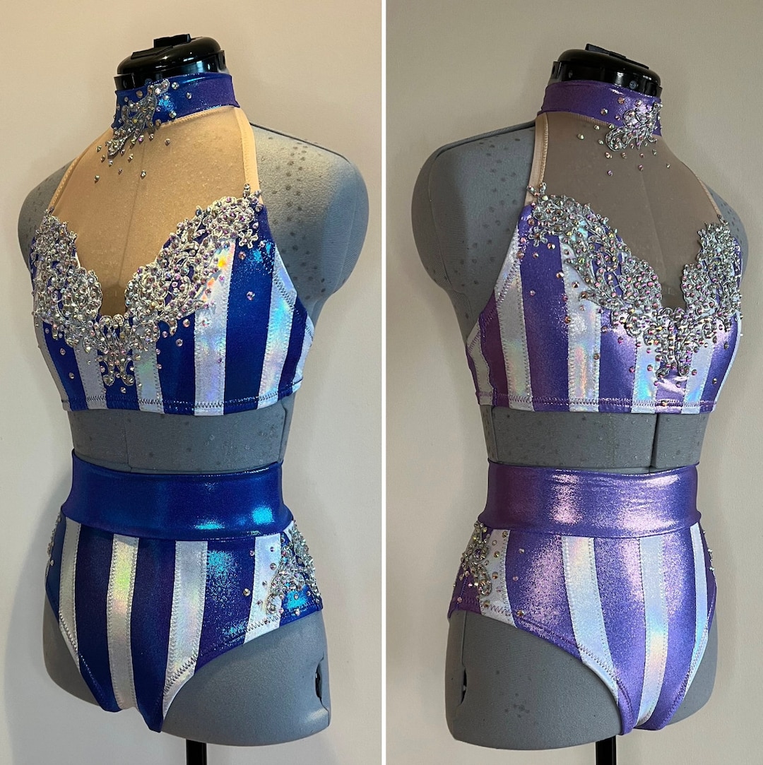 CUSTOMISABLE Two Piece Striped Costume Sweetheart Mesh Halterneck Top ...