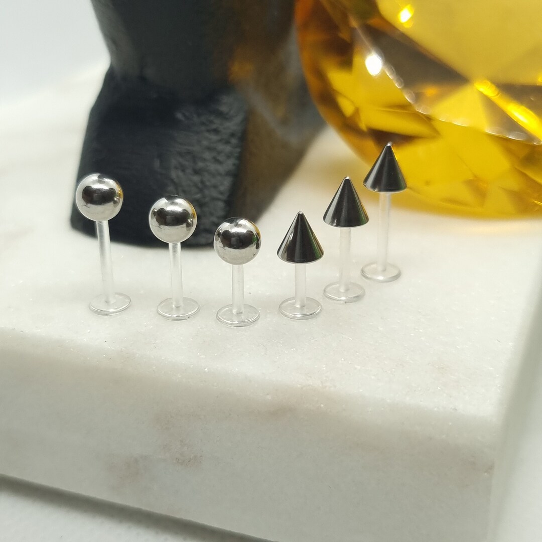Acrylic Labret 16g (1.2mm) With Steel Ball /cone Head Clear Labret Stud ...