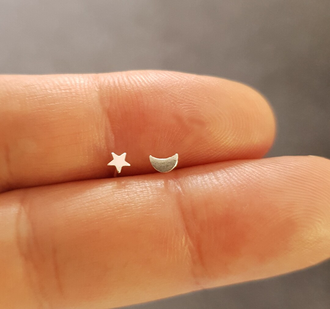 Flat Star & Moon Piercing 925 Sterling Silver L SHAPE Nose Piercing ...