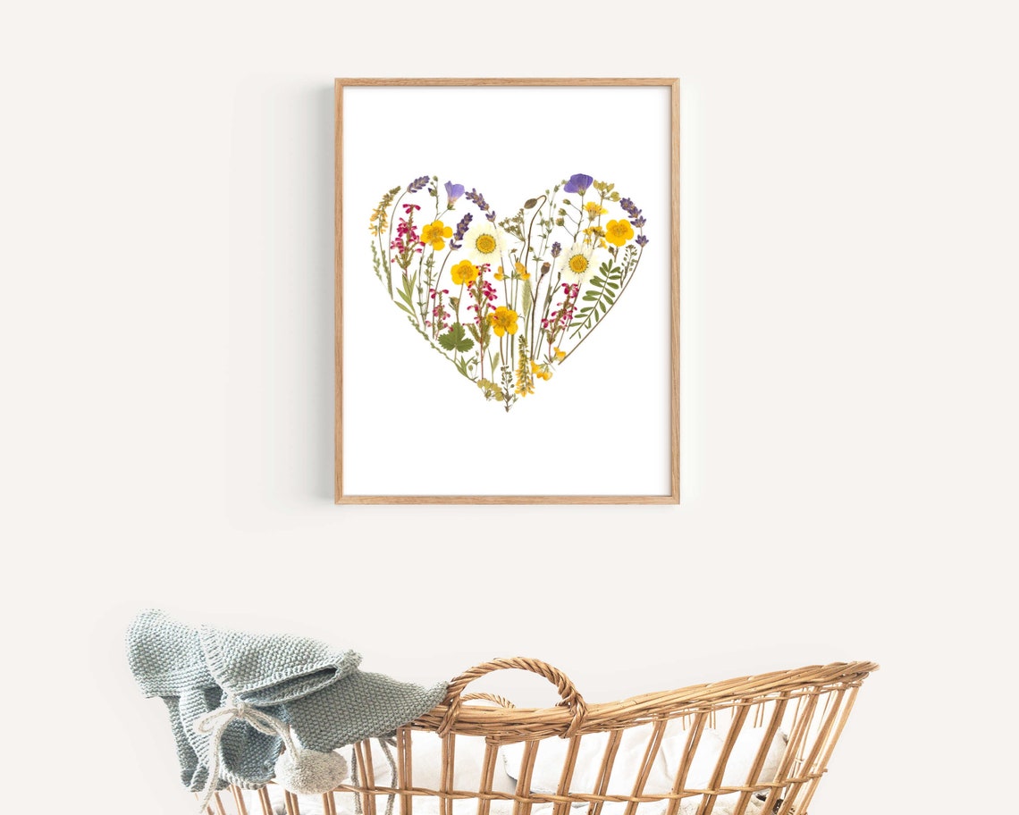 Heart Nursery Print Flower Heart Heart Pressed Flowers - Etsy