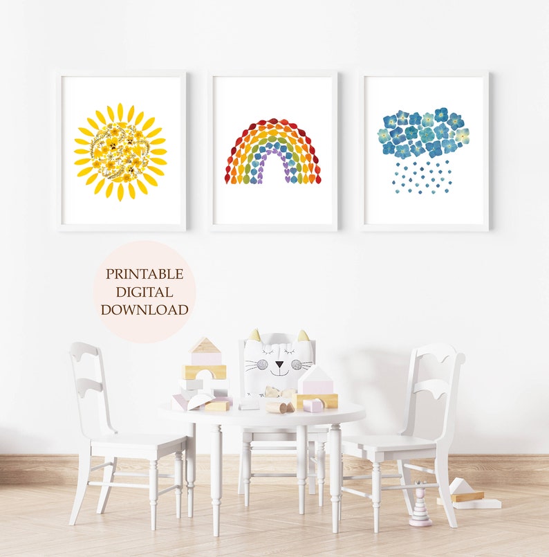 Printable Kids Wall Art, Set of 3, Pressed Flowers Art, Nursery Art ...