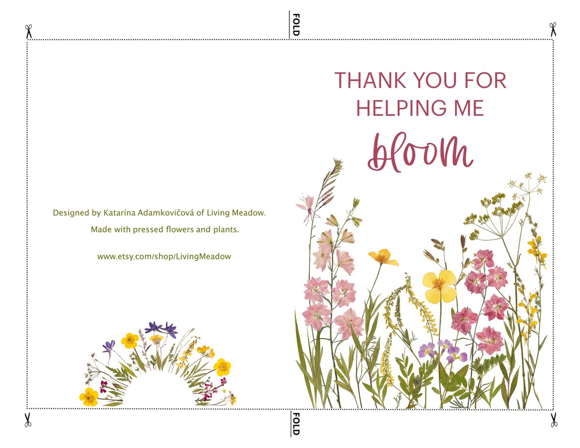 Teacher Card Thank You for Helping Me Bloom Printable Card, Greeting ...