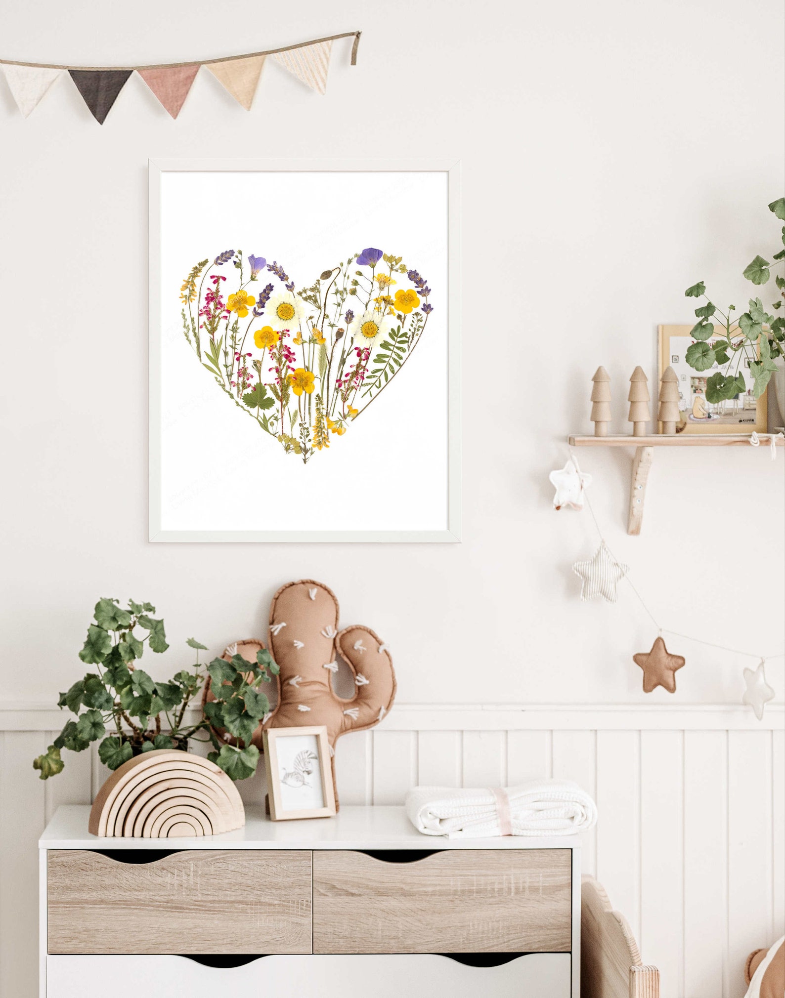 Heart Nursery Print, Flower Heart, Heart Pressed Flowers, Flower Art ...