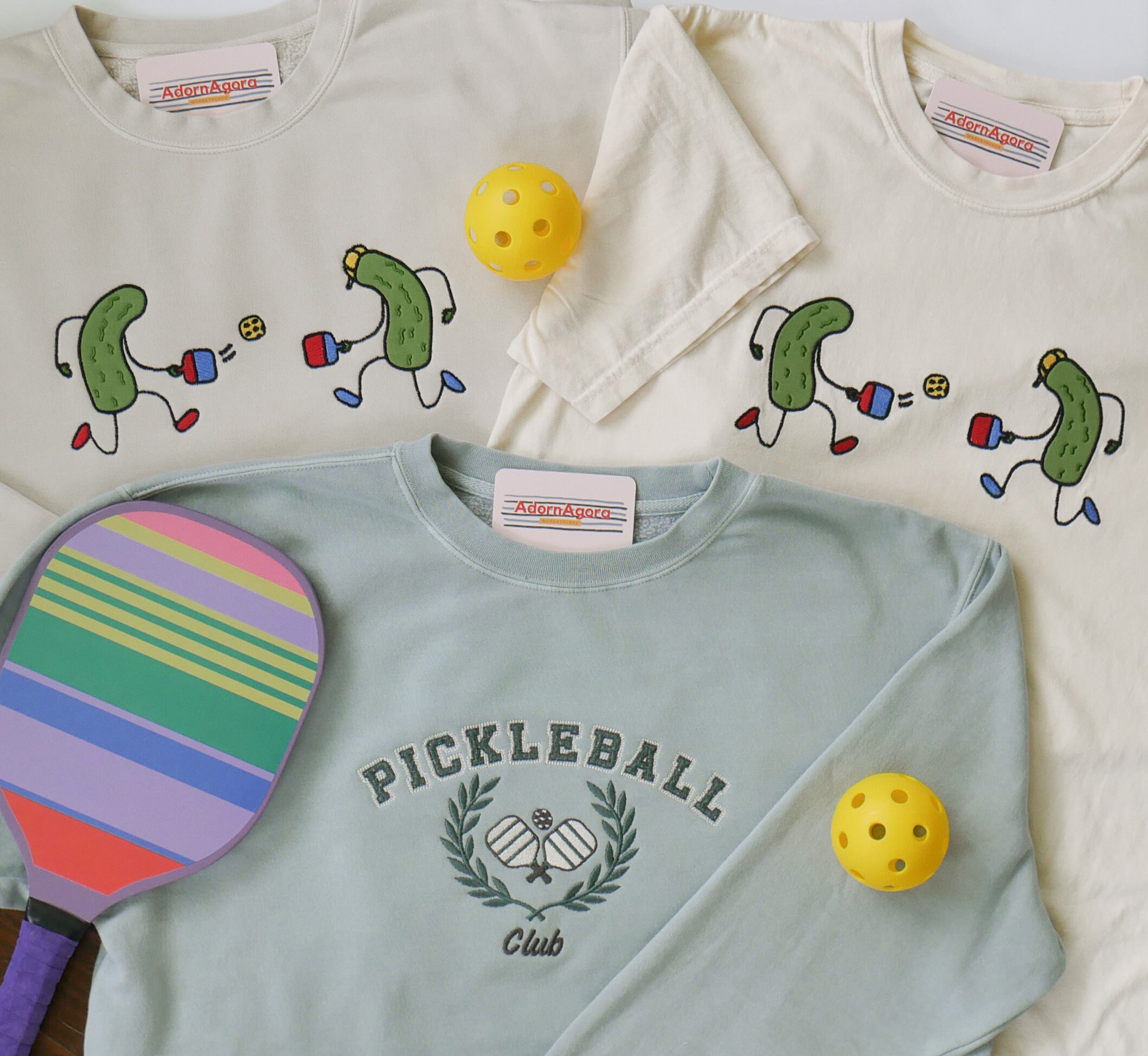 Pickles Playing Pickleball Appliqué Sweatshirt - Etsy