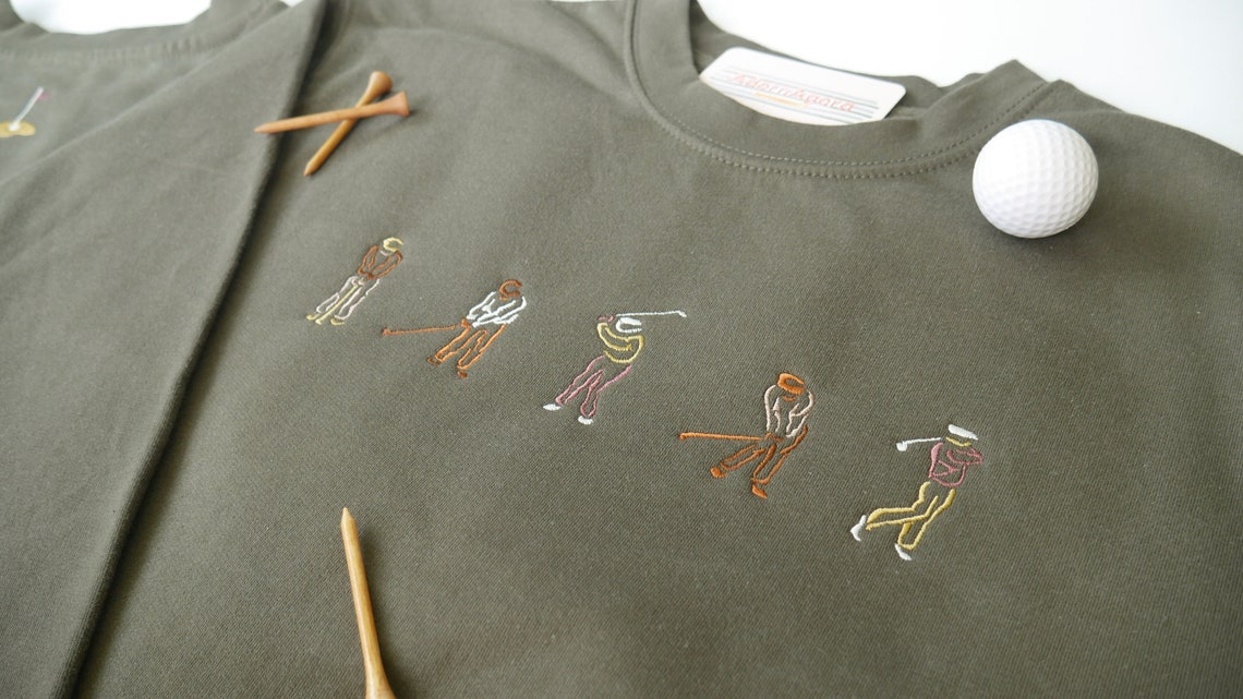 Golfers Swinging Golf Club Embroidered Sweatshirt - Etsy