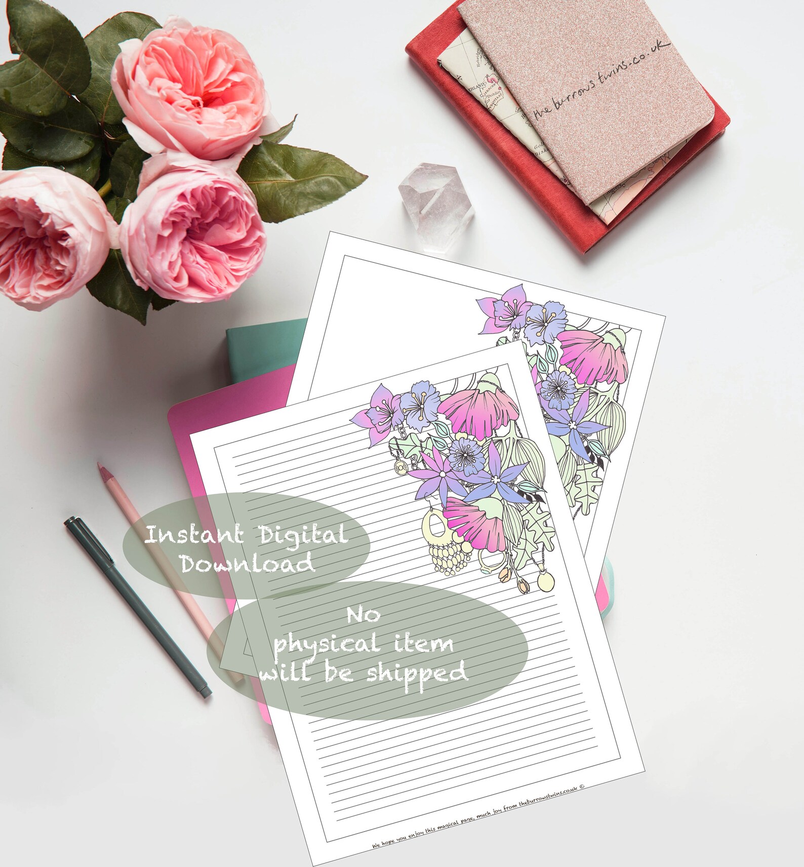 Digital Download Printable Journal Note Page, Stationary, Blank, Lined ...