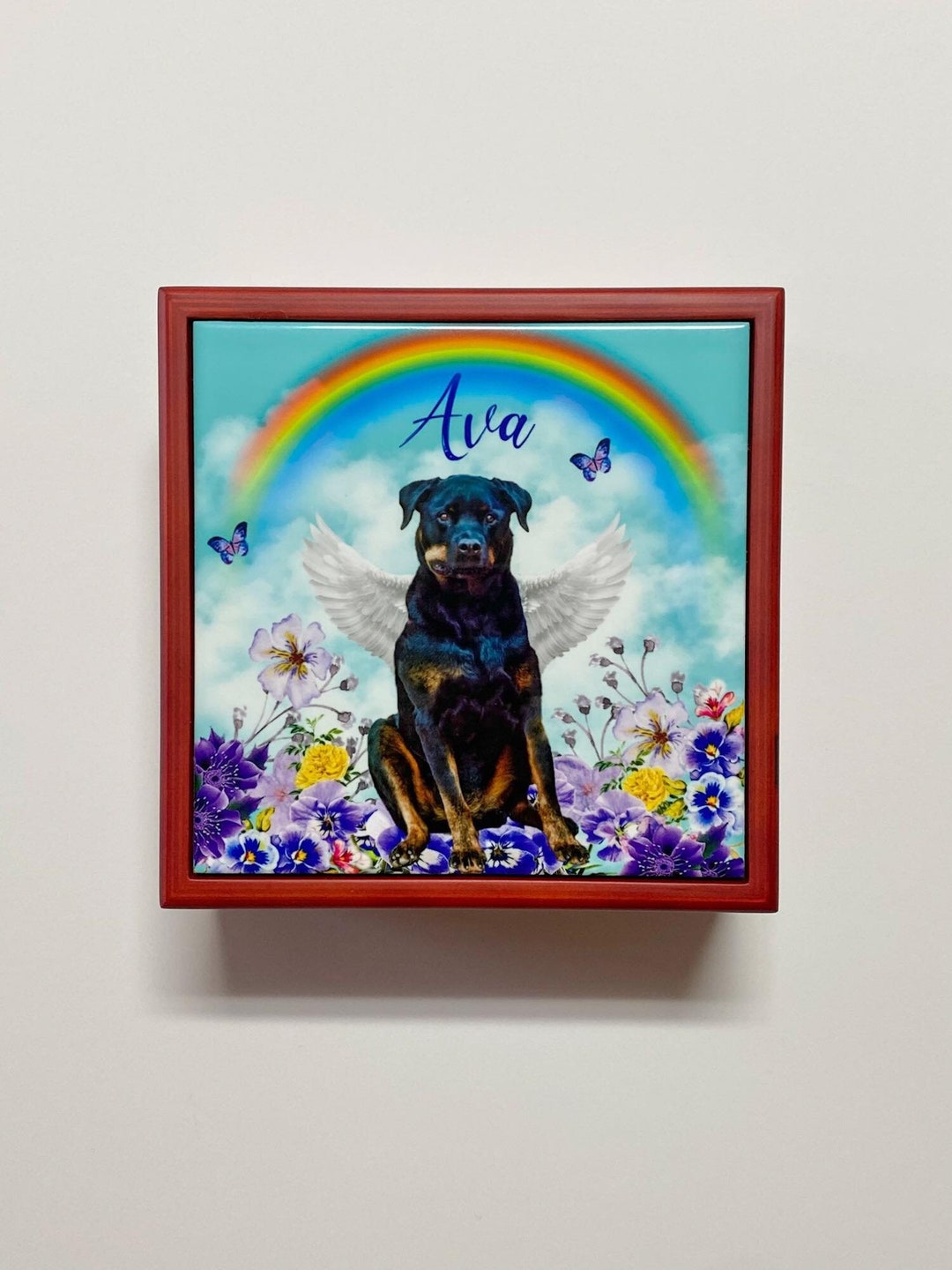 Angel Pet Memory Box. Custom Portrait Pet Urn for Ashes, Personalized ...