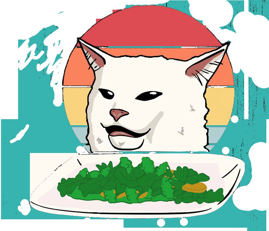 Angry Woman Yelling at Confused Cat at Dinner Table Meme SVG - Etsy
