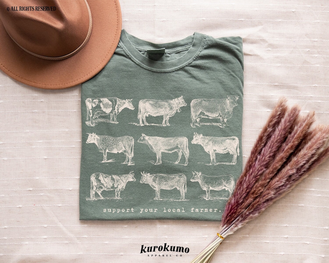 Support Your Local Farmer Cow T Shirt Vintage Farm Animals Shirt Cattle ...