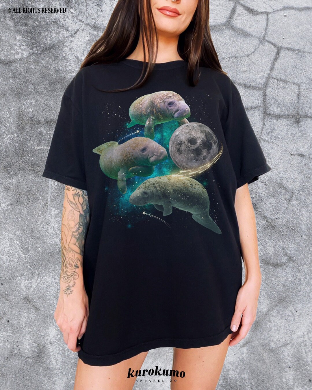 Retro Manatees & Moon Graphic Tee 90s Manatee Tshirt Respect the Locals ...