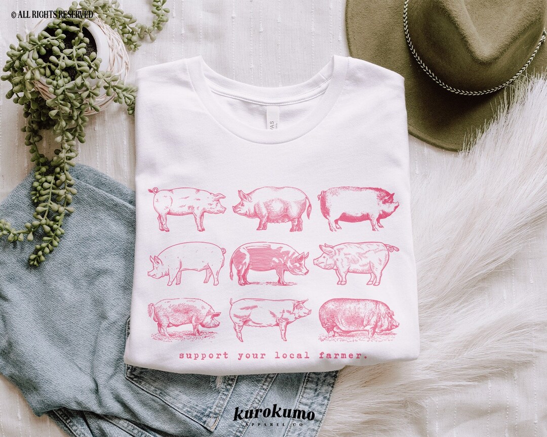 Support Your Local Farmer Pig Tshirt Vintage Farm Animals T Shirt ...
