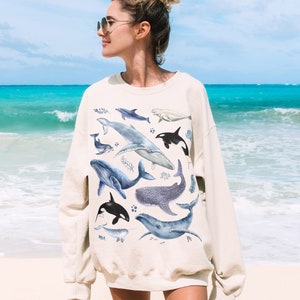 Watercolor Whale Sweater Trendy Ocean Crewneck Aesthetic Whales Crew ...