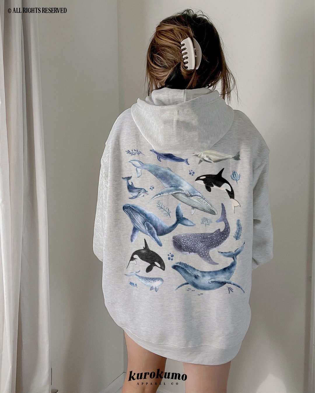 Watercolor Whales Hoodie Save the Ocean Beach Hoodie Dolphin Narwhal ...