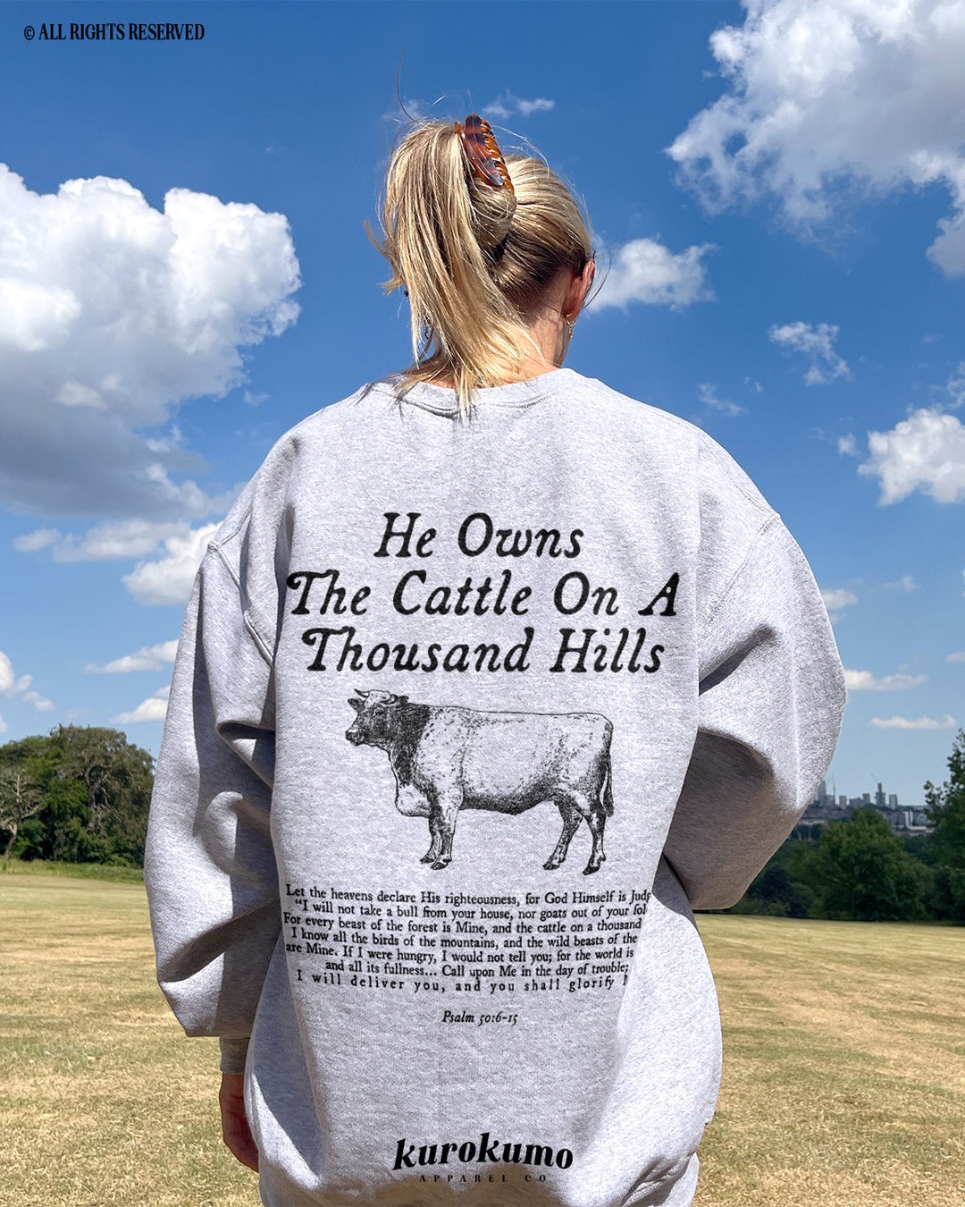 He Owns the Cattle Bible Verse Crewneck Cow Sweatshirt Christian Faith ...