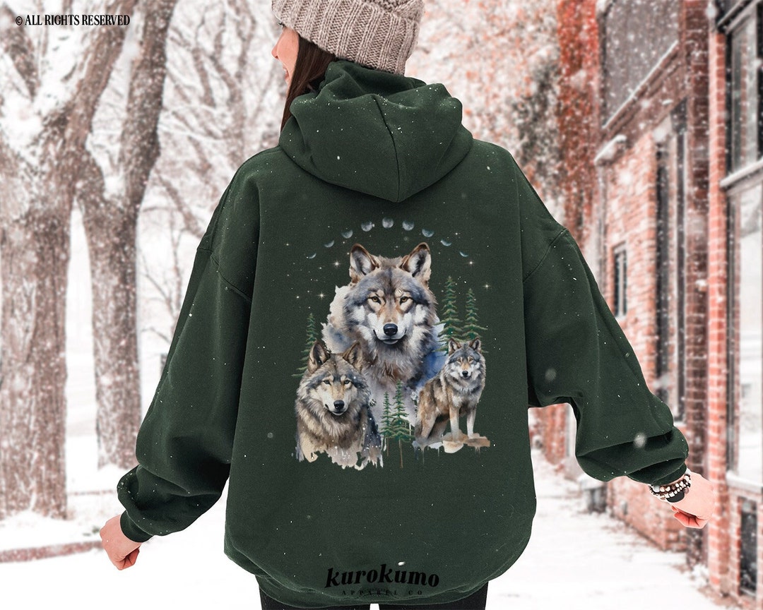 Watercolor Wolves Hoodie Vintage Wolf Sweatshirt Moon Phases Hoodie ...