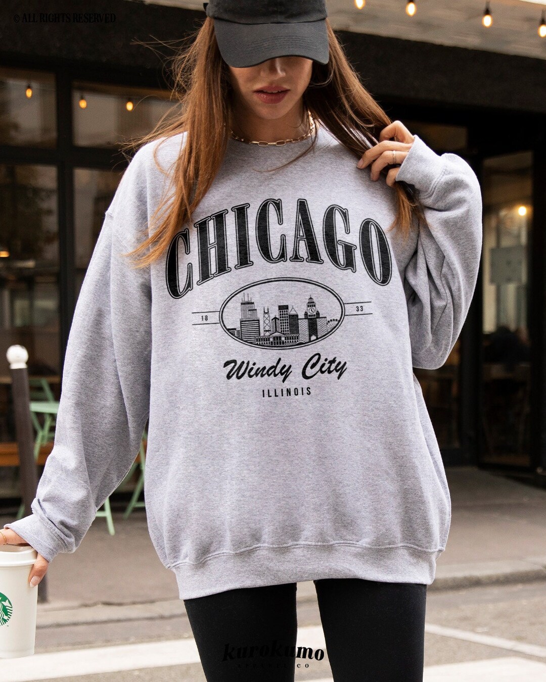 Chicago Crew Neck Sweatshirt Windy City Skyline Gift 90s College ...